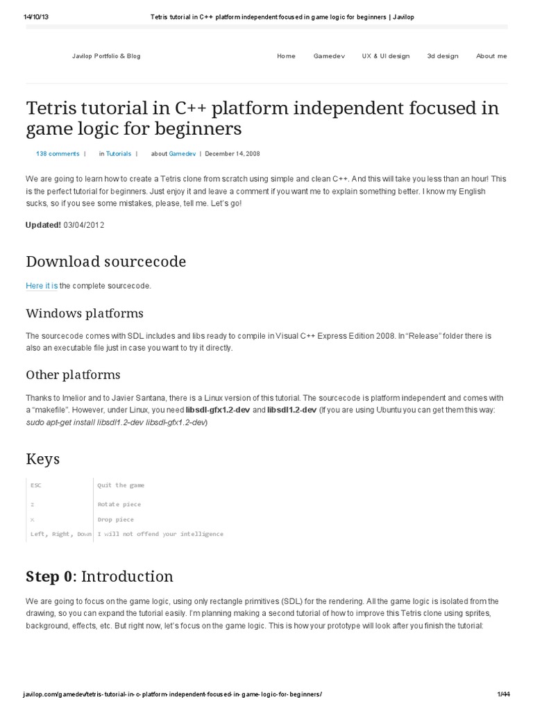 Tetris Tutorial In C Platform Independent Focused In Game Logic For Beginners Javilop Pdf 