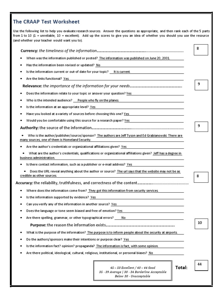 CRAAP Test Worksheet for Research Evaluation | PDF | Truth | Epistemology