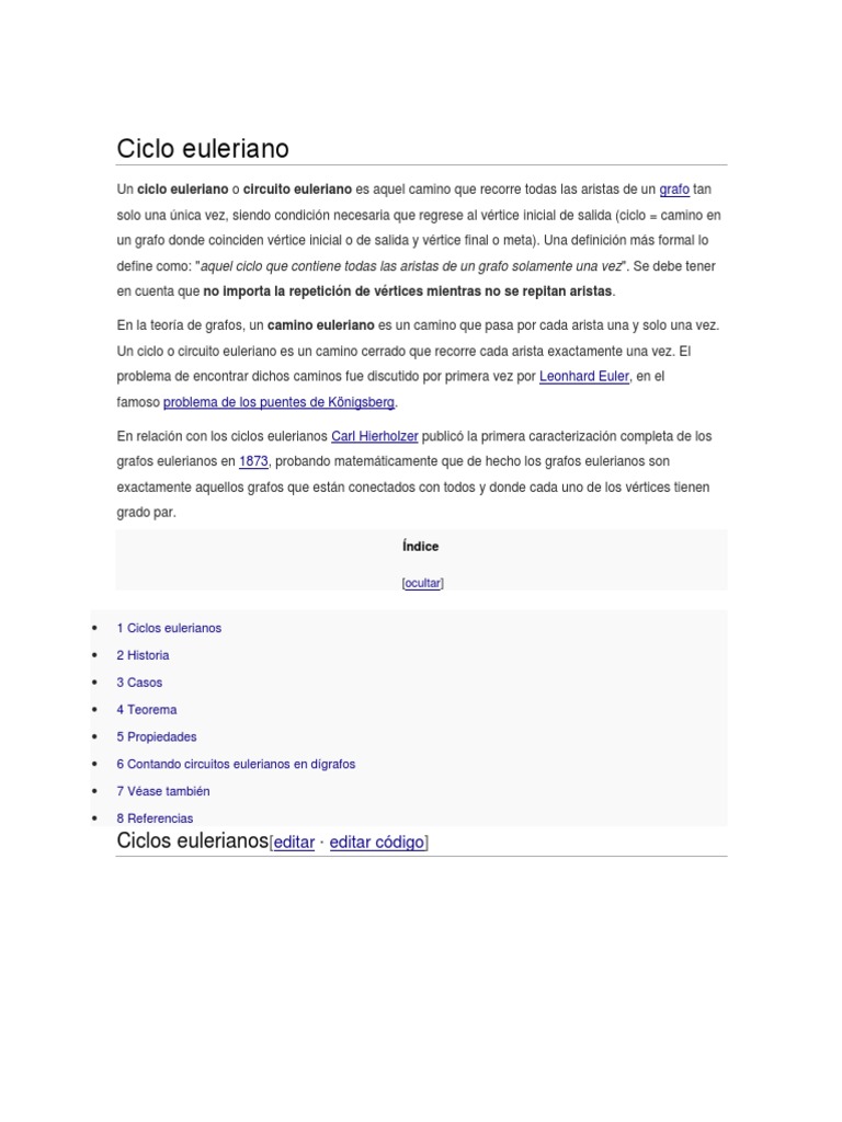 Ciclo Euleriano | PDF | Combinatoria | Matemáticas discretas