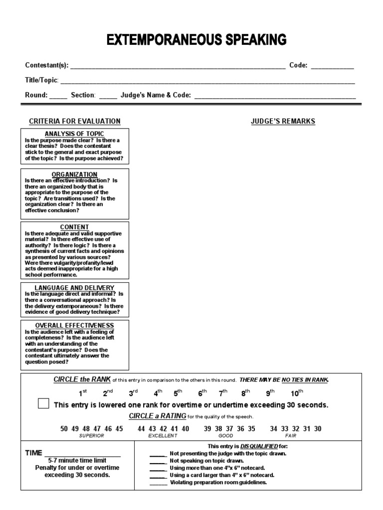 Speech Evaluation Criteria Template | PDF