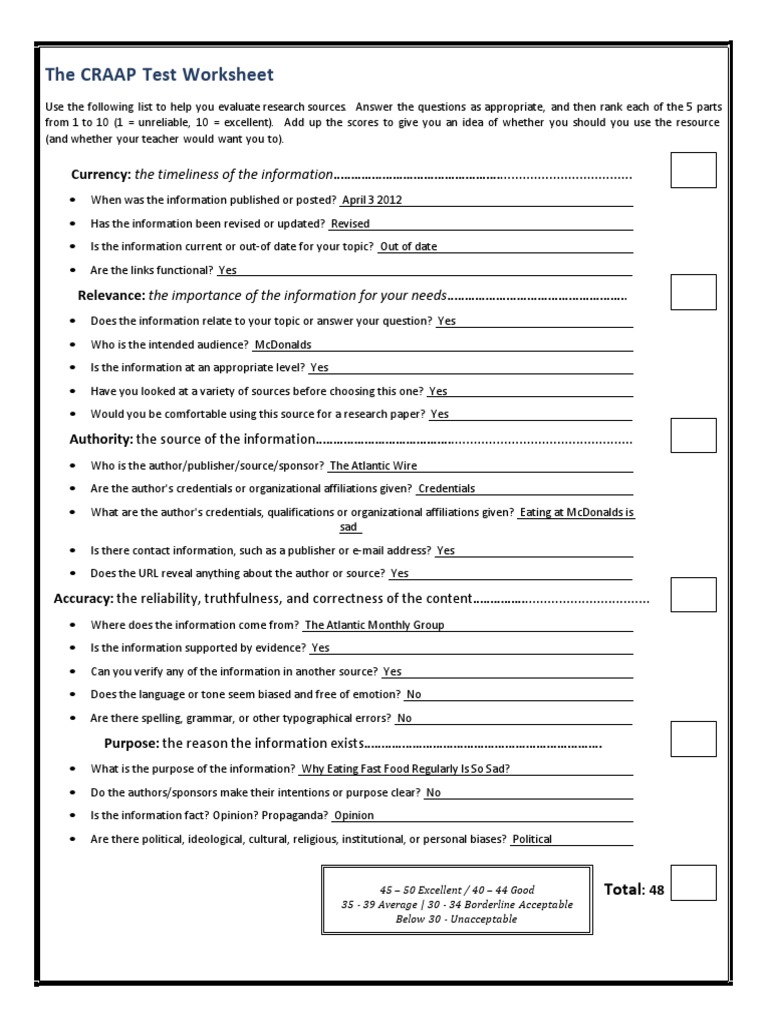 Craap Worksheet 1 Deshonna Givens | PDF | Cognition | Psychological ...