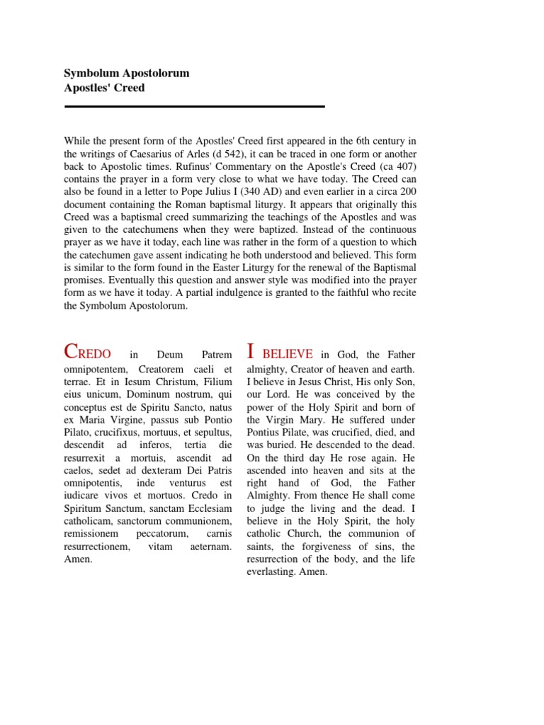 Symbolum Apostolorum Apostles' Creed: Redo Believe | PDF | Trinity | Jesus