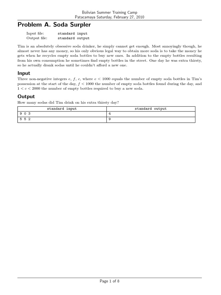Problem A. Soda Surpler: Input | Download Free PDF | Discrete ...