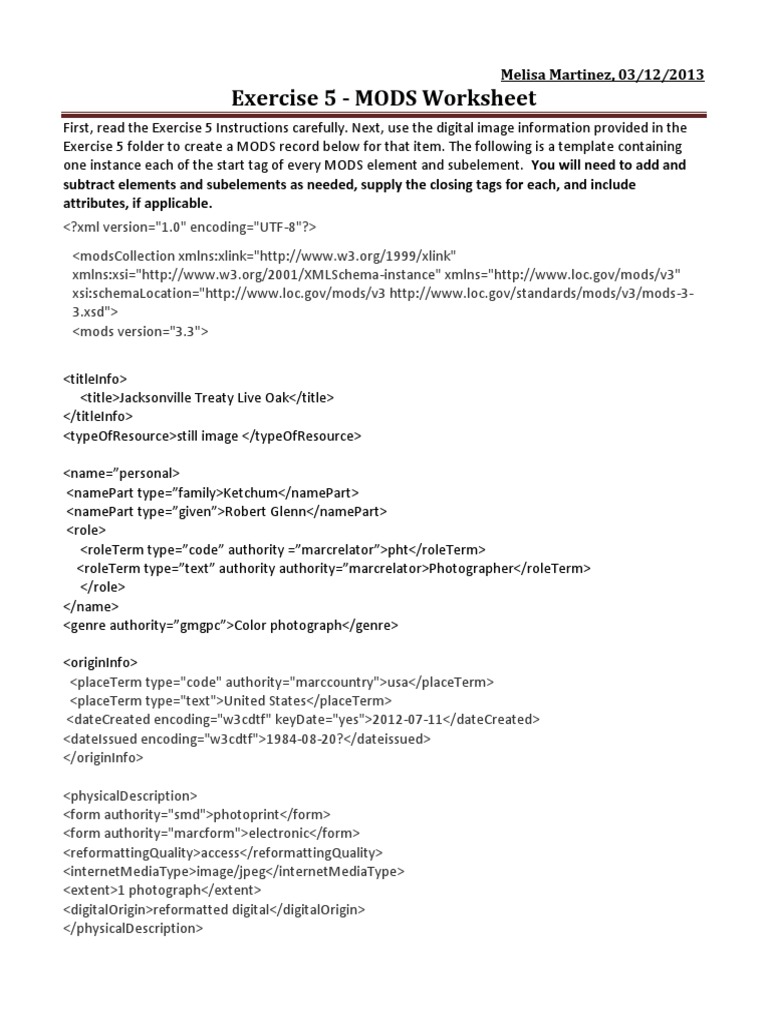 MODS Worksheet | PDF | Computer Data | Computing