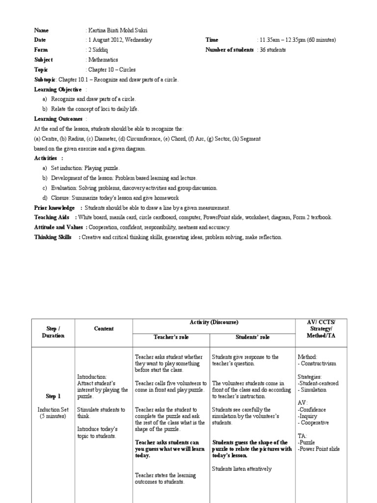 CIRCLES - LESSON PLAN (Revised) | PDF | Computers