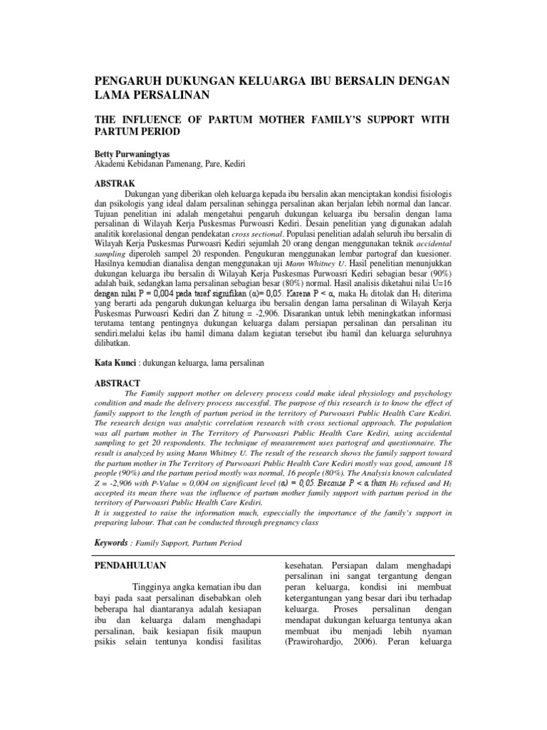 Pengaruh Dukungan Keluarga Ibu Bersalin Dengan Lama Persalinan PDF | PDF