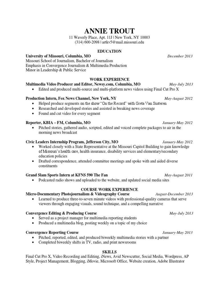 Annie R Trout Resume | PDF