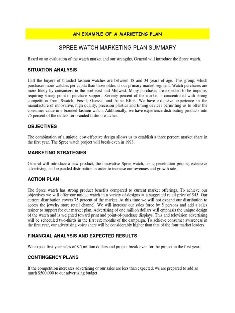 Spree Watch Marketing Plan Overview | PDF | Retail | Advertising