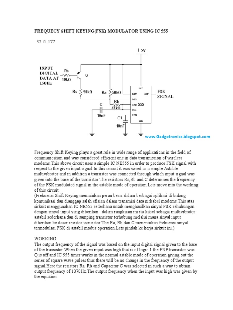 FSK Modulator Circuit with IC 555 | PDF | Electronic Circuits ...