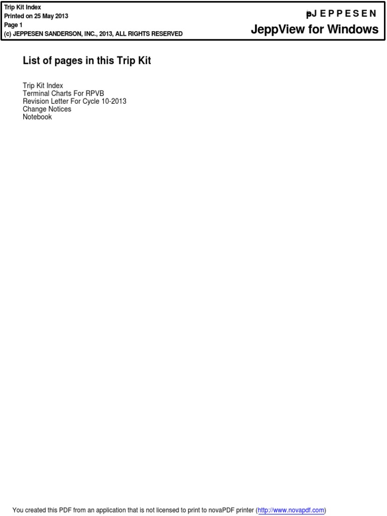 Jeppview For Windows: List of Pages in This Trip Kit | PDF