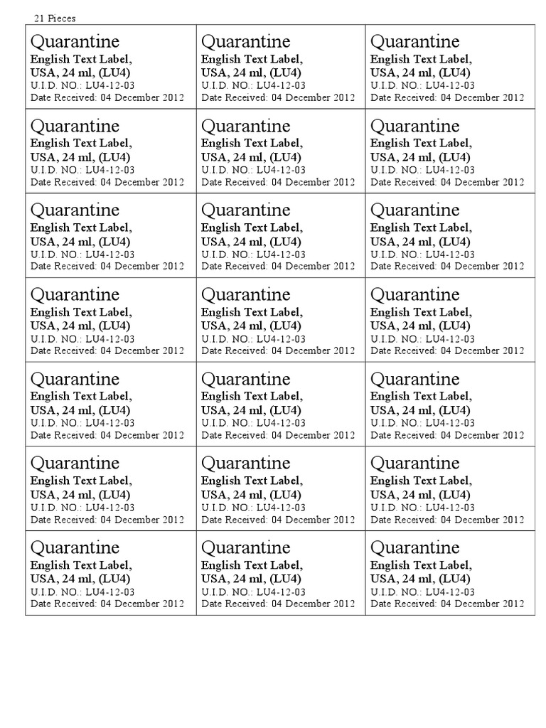 Printable Quarantine Labels (USA) | PDF