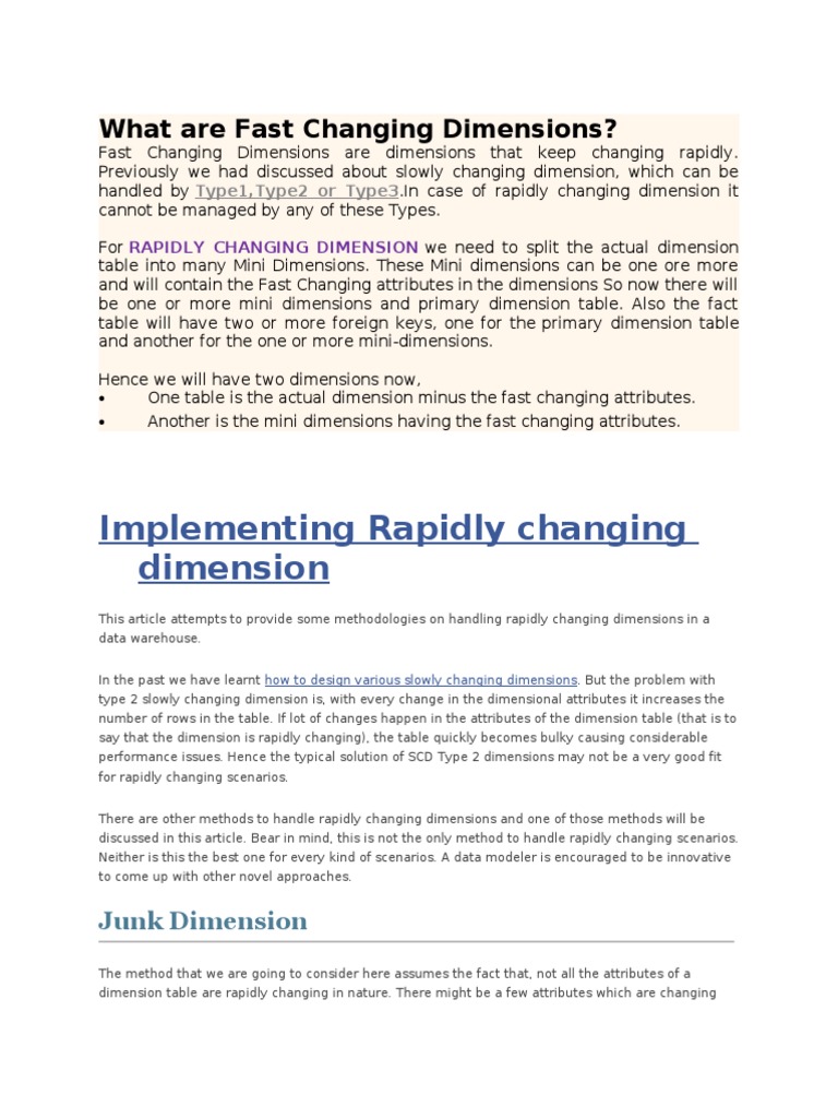 Implementing Rapidly Changing Dimension: What Are Fast Changing ...