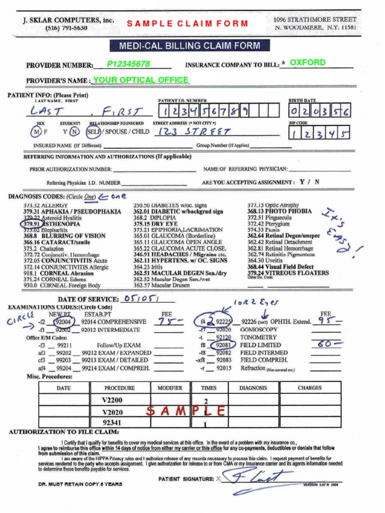 Claim Form for Optical Services | PDF