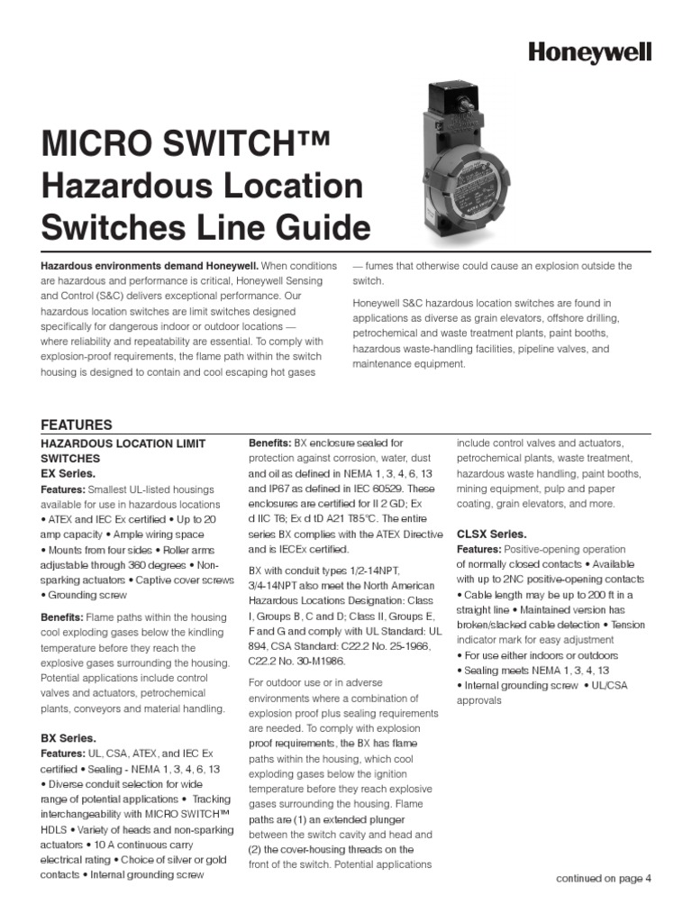Honeywell Hazardous Area Micro Swith | PDF | Switch | Valve