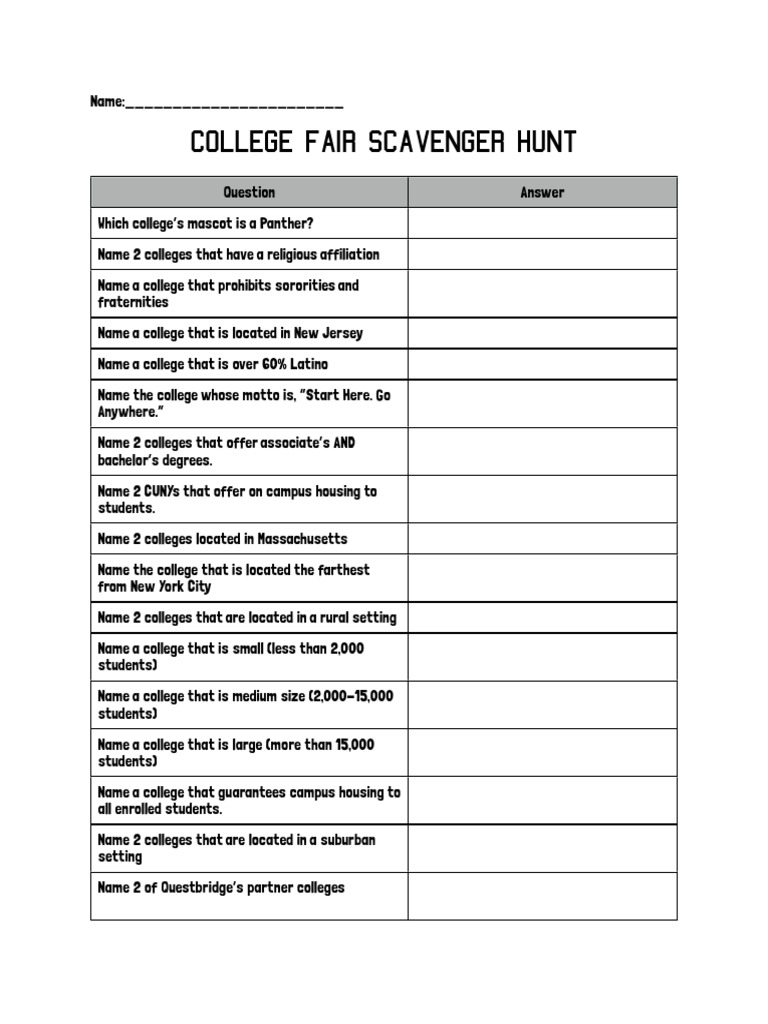 College Fair Scavenger Hunt.pdf | College | Fraternities And Sororities