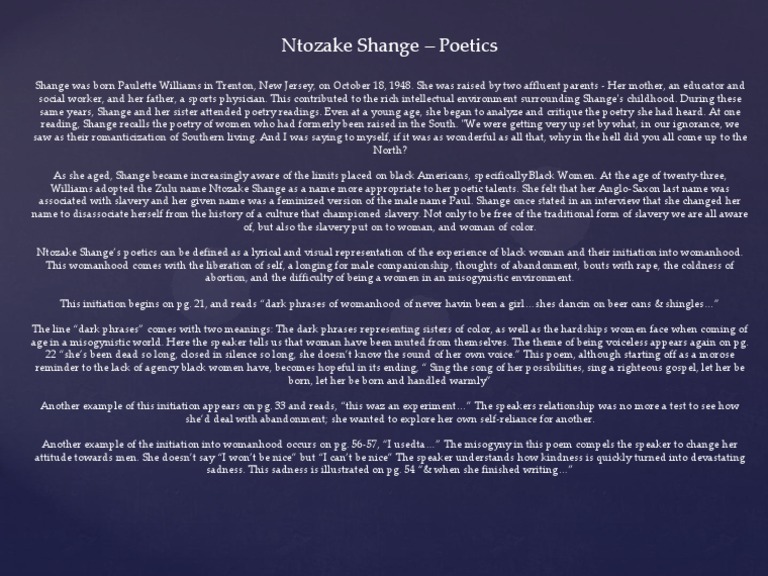 Ntozake Shange | PDF | Misogyny | Woman