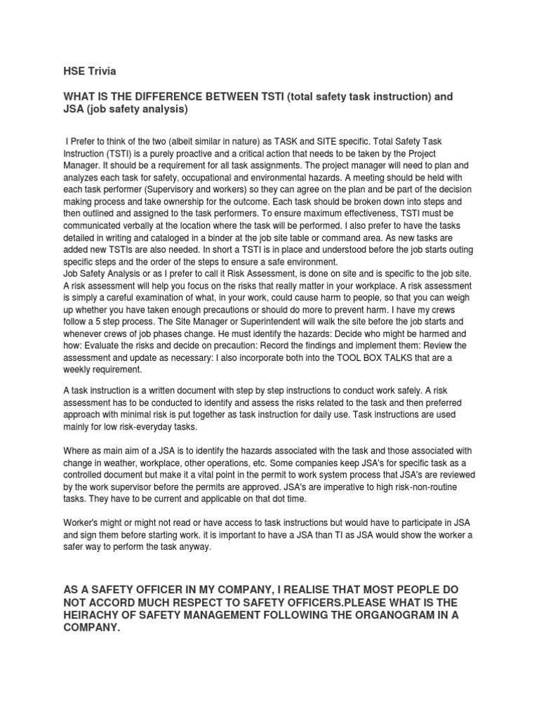 What Is The Difference Between Tsti | PDF | Safety | Labour