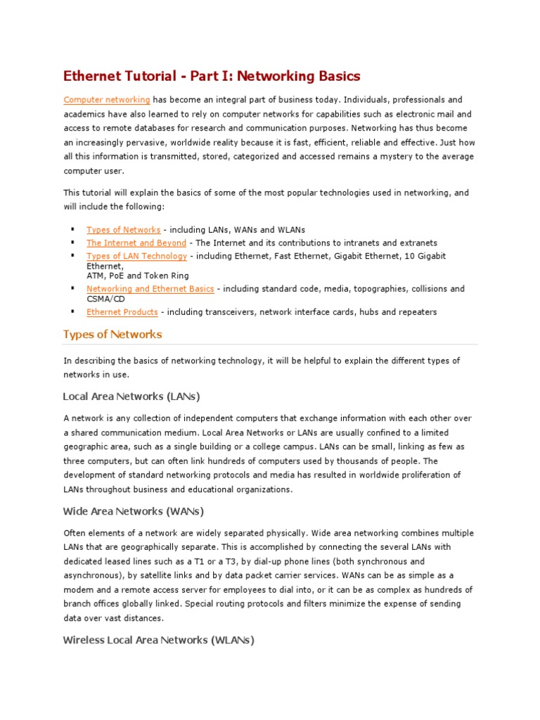 Ethernet Tutorial | PDF | Ethernet | Computer Network