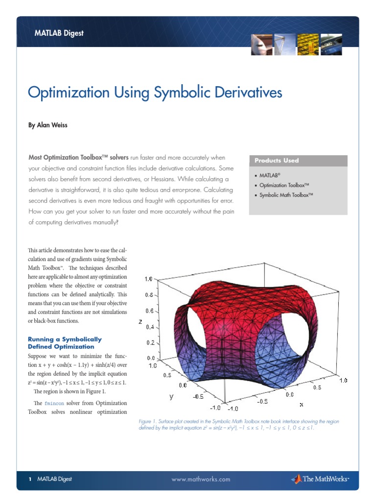 Optimization Using Symbolic Derivatives: MATLAB Digest | PDF ...