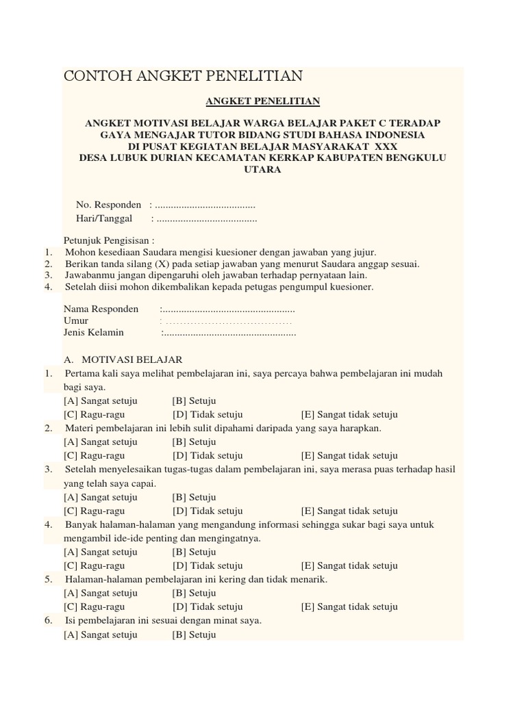 Contoh Angket Penelitian1 | PDF
