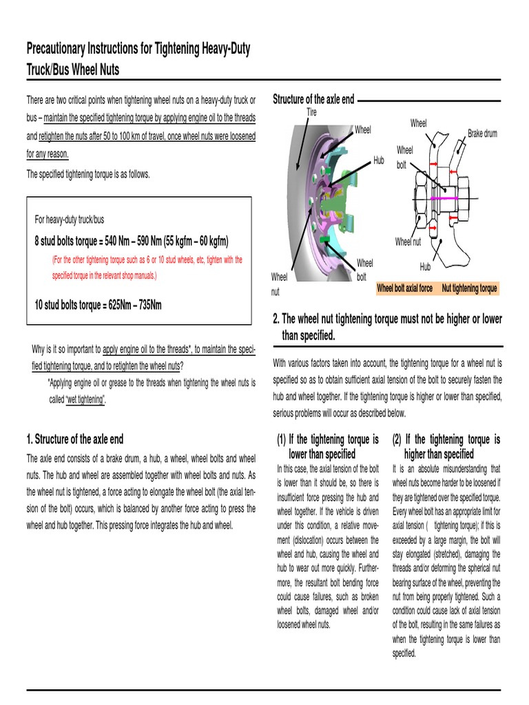 Precautionary Instructions For Tightening Heavy-Duty Truck/Bus Wheel ...
