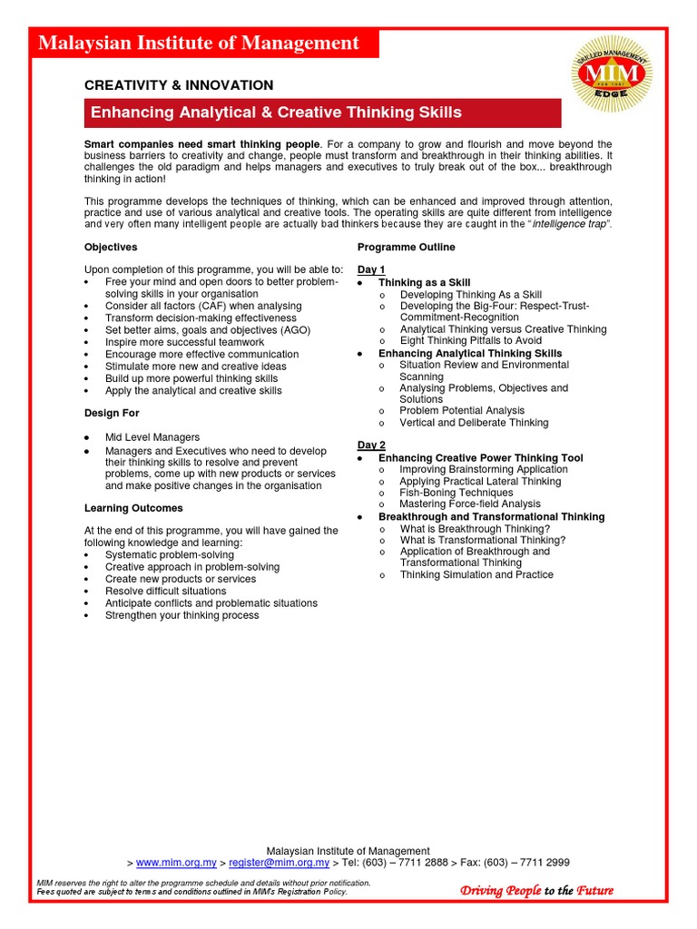 Enhancing Analytical & Creative Thinking Skills PDF | PDF | Creativity | Thought
