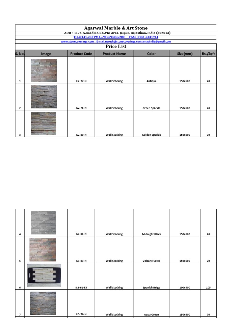 Rajasthan Stone Tile Price List | PDF | Tile | Building Materials