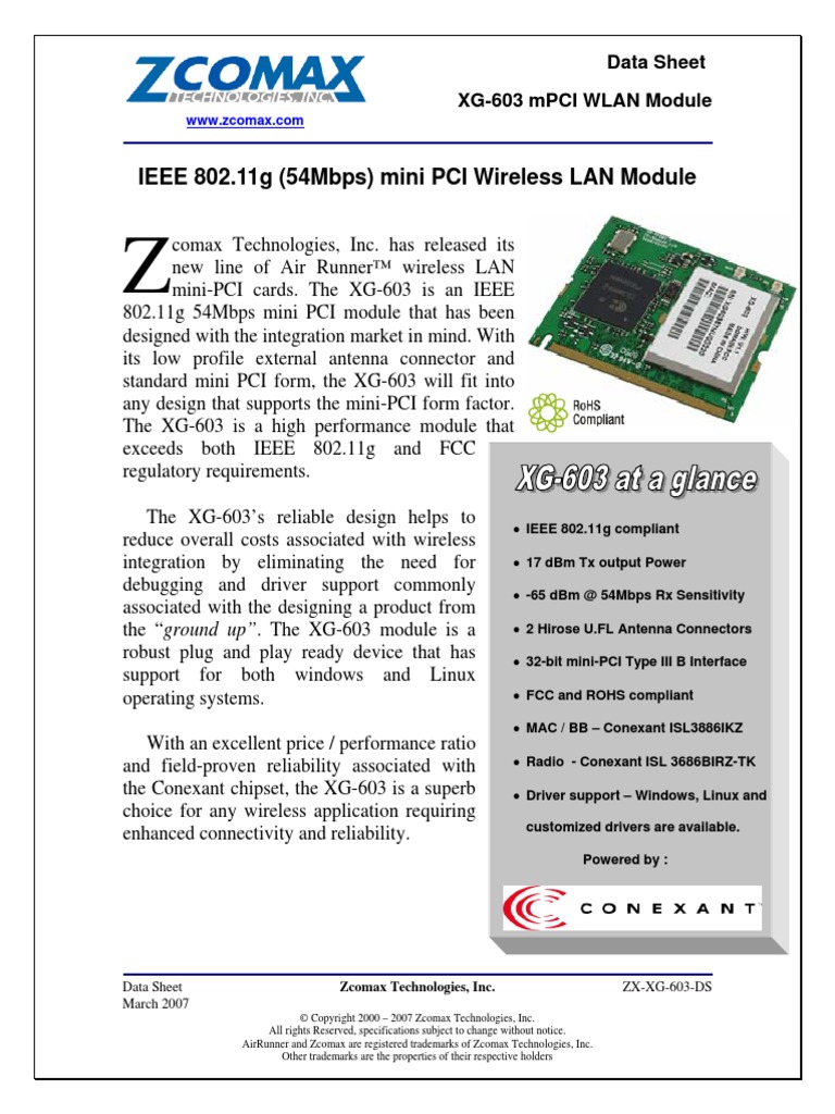 IEEE 802.11g (54Mbps) mini PCI Wireless LAN Module - D711035D | Ieee ...