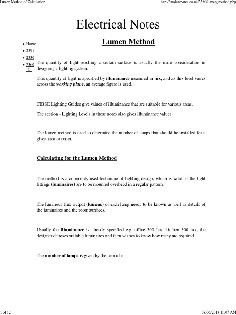 Lumen Method of Calculation | PDF | Lighting | Electrodynamics