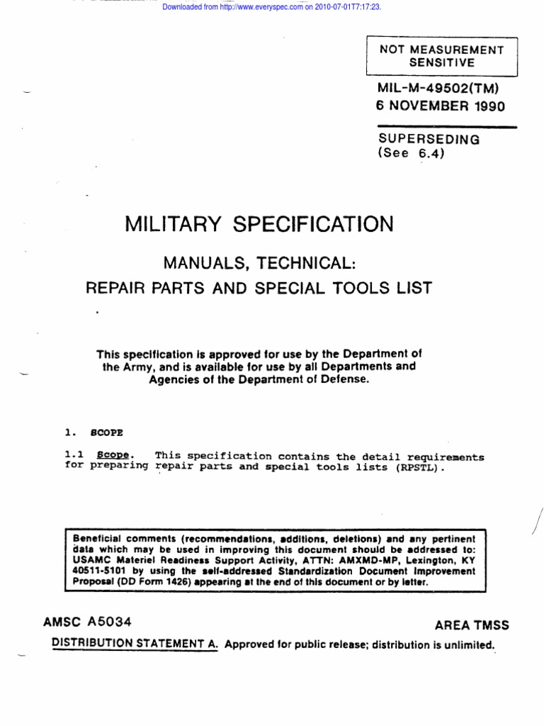 Military Specification: Manuals, Technical: Repair Parts and Special Tools List | PDF ...