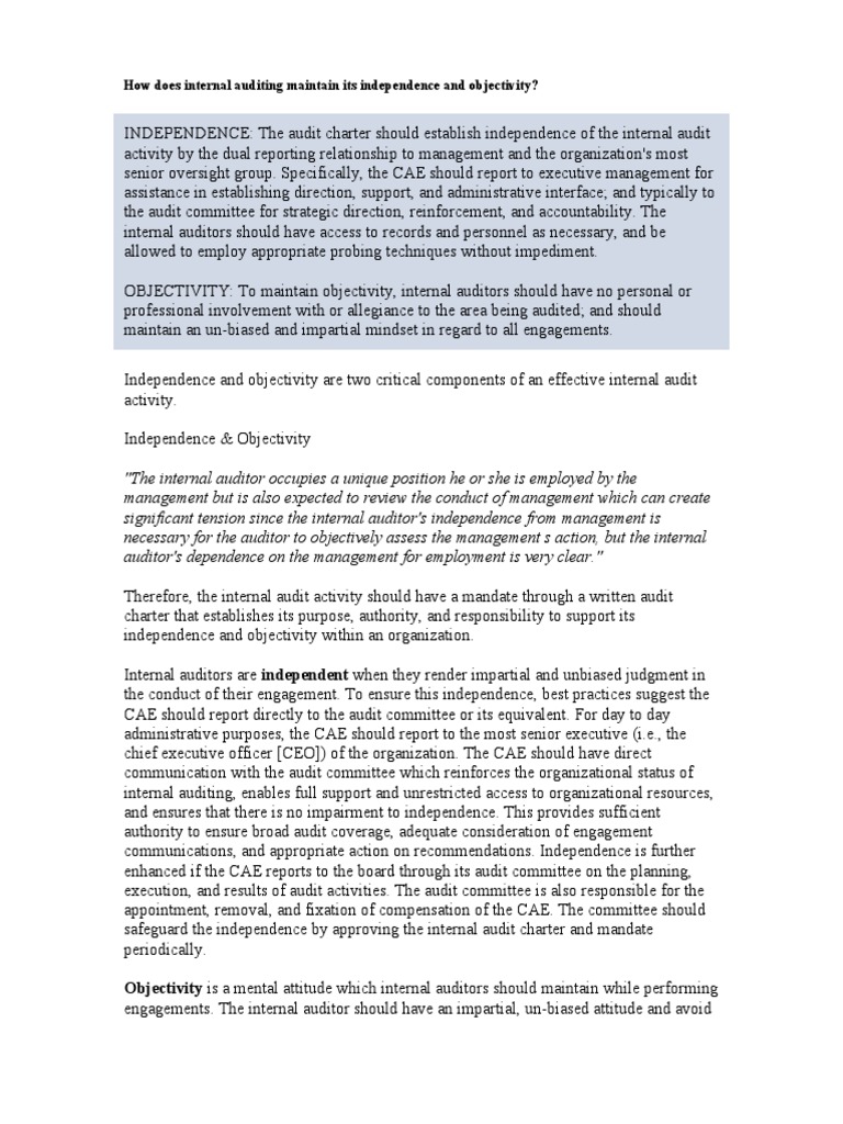 How Does Internal Auditing Maintain Its Independence and Objectivity ...