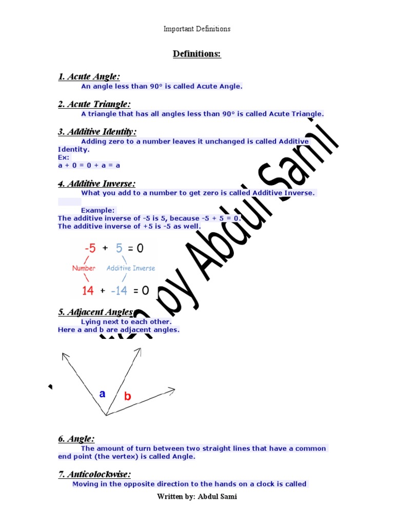 Important Definations | PDF | Angle | Mathematical Objects