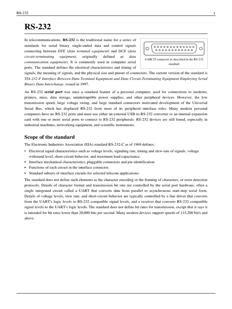 Scope of The Standard: A DB-25 Connector As Described in The RS-232 Standard | PDF | Electrical ...