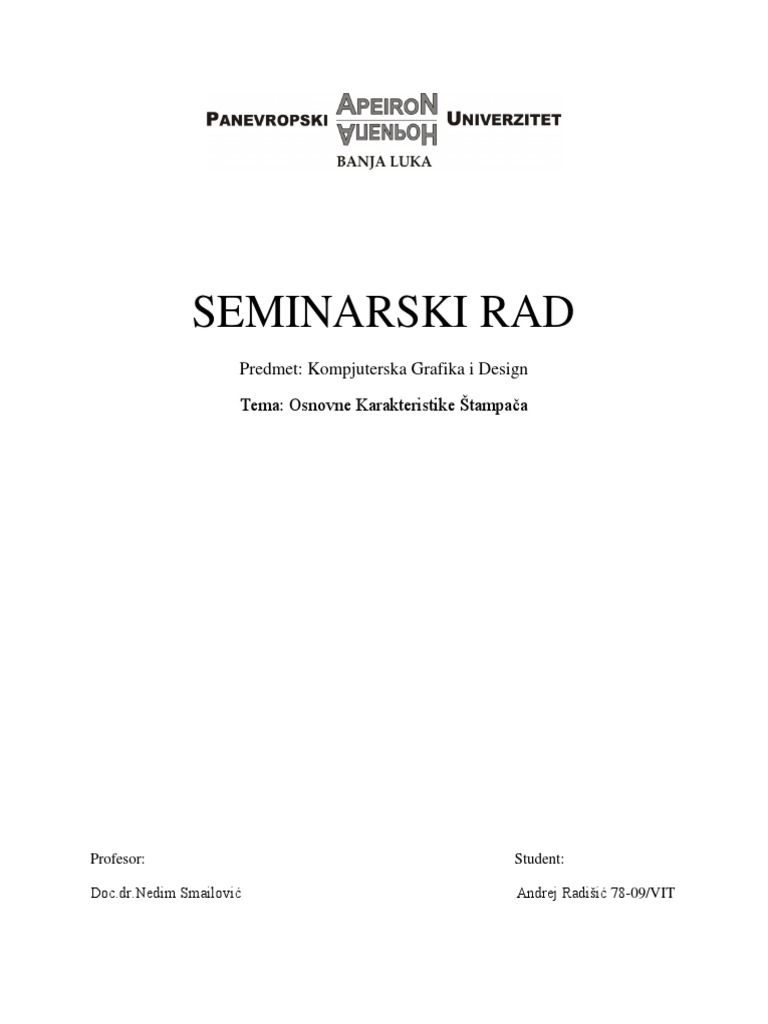 Osnovne Karakteristike Stampaca-Seminarski Rad | PDF