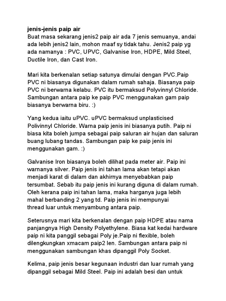 Jenis-Jenis Paip | PDF