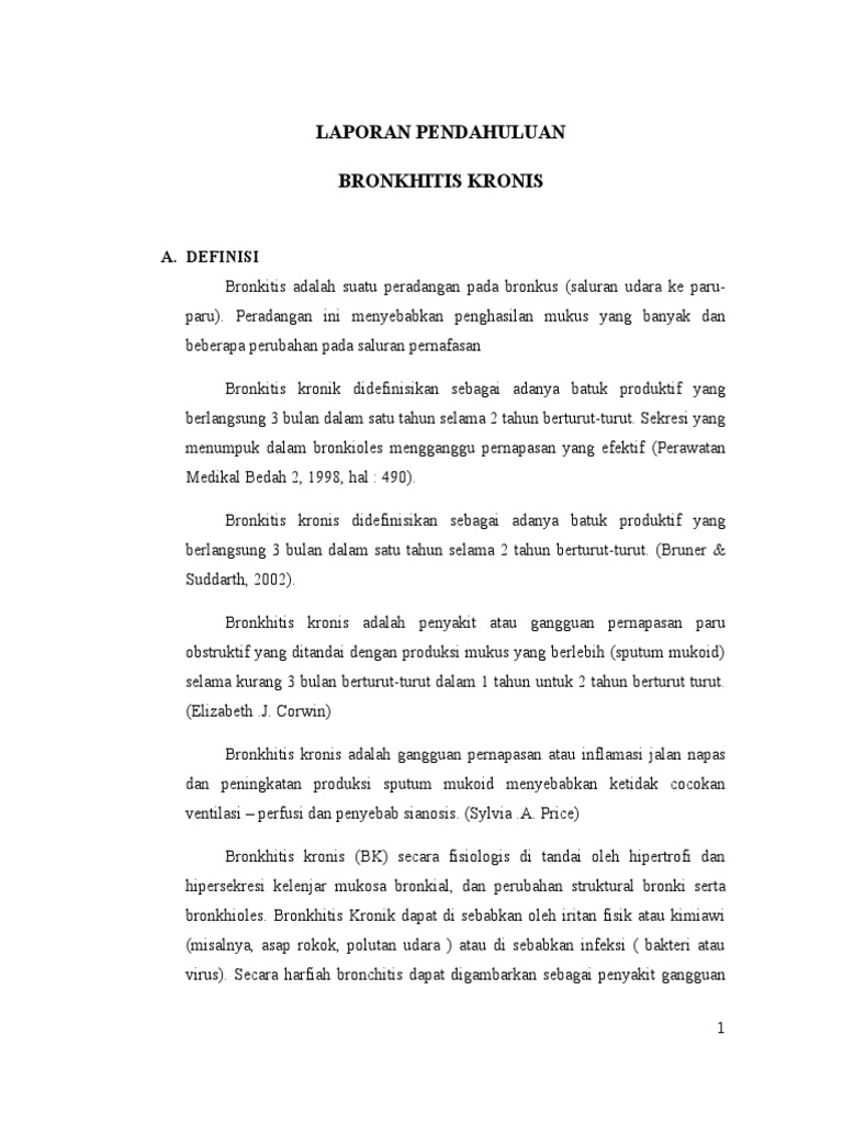 Laporan Pendahuluan Bronkitis Kronis | PDF | Kesehatan Holistik
