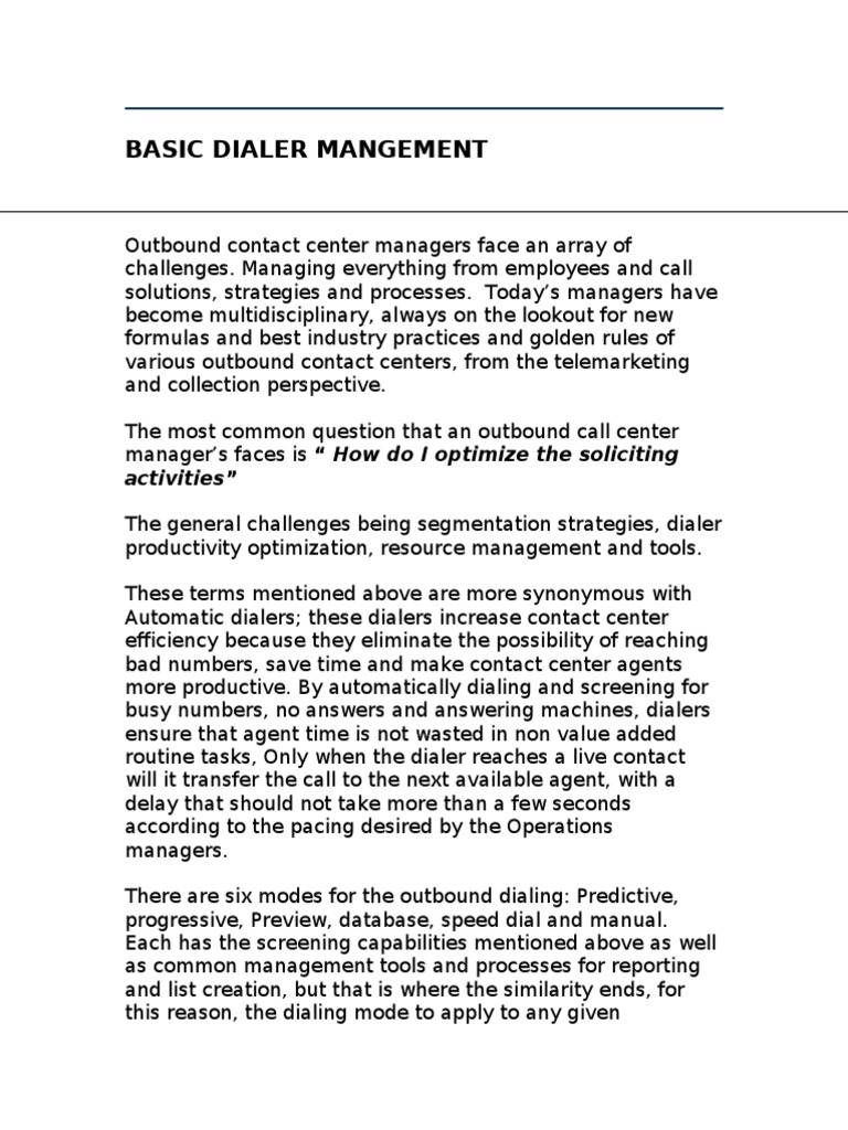 Dialer Management Strategies for BPO | PDF | Call Centre | Market ...
