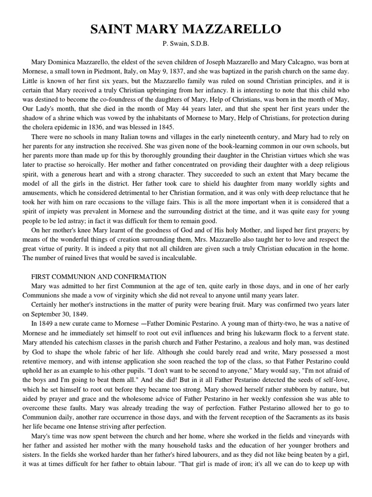 Saint Mary Mazzarello PDF | PDF | Nun | Mary, Mother Of Jesus