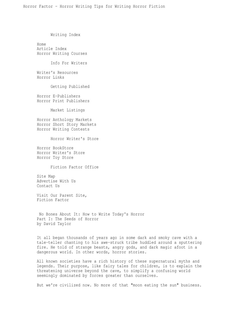 Horror Factor - Horror Writing Tips For Writing Horror Fiction | PDF ...