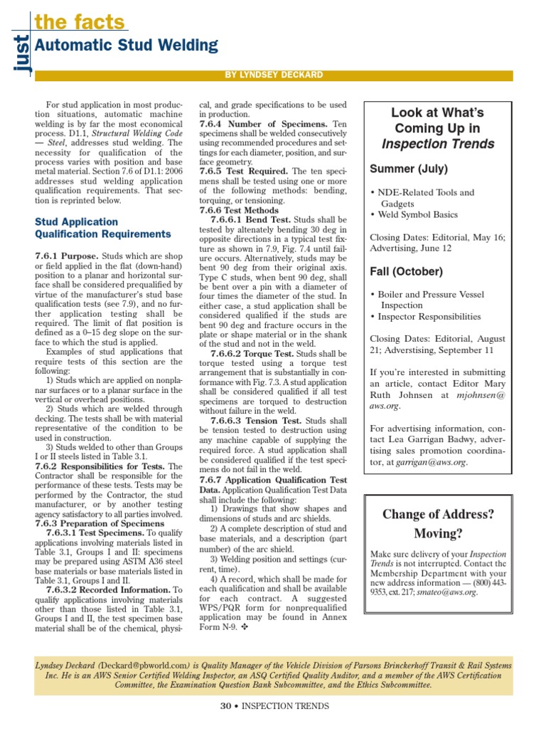 Automatic Stud Welding PDF | PDF | Structural Steel | Welding