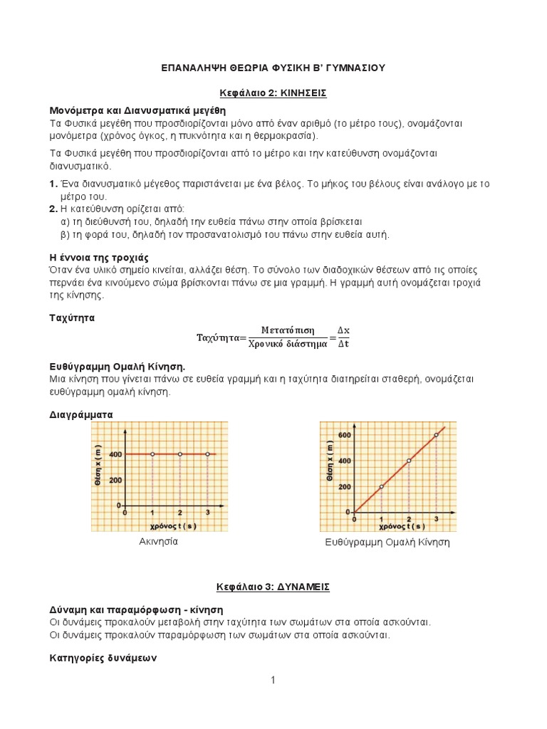 ΕΠΑΝΑΛΗΨΗ ΘΕΩΡΙΑΣ ΦΥΣΙΚΗΣ Β ΓΥΜΝΑΣΙΟΥ PDF | PDF
