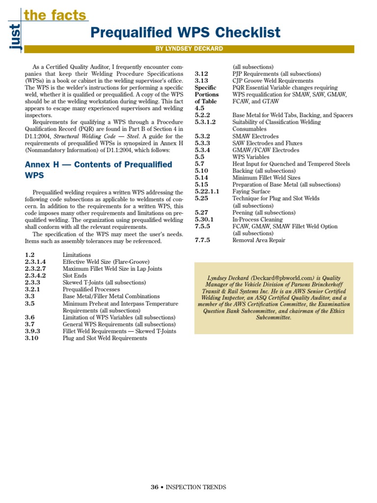 Prequalified WPS Checklist PDF | PDF | Welding | Construction
