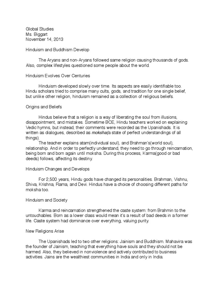 Hinduism and Buddhism Develop Notes | PDF | Gautama Buddha | Moksha