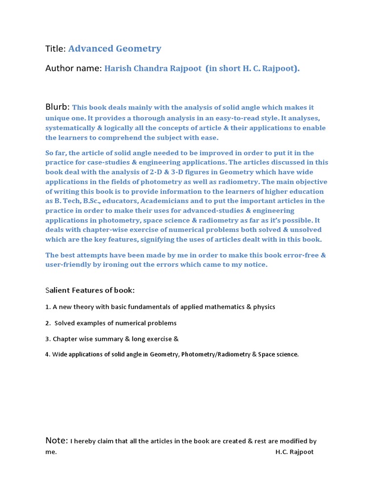 Harish Chandra Rajpoot PDF | PDF | Geometry | Teaching Mathematics