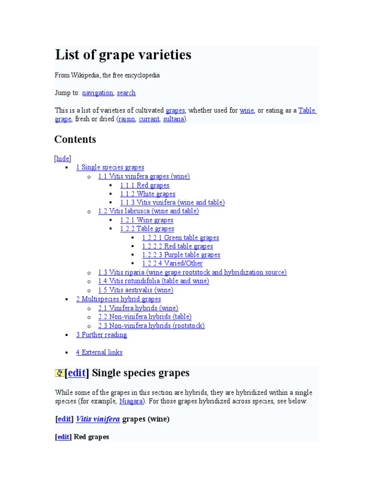 Comprehensive Grape Varieties List | PDF | Grape | Vitis