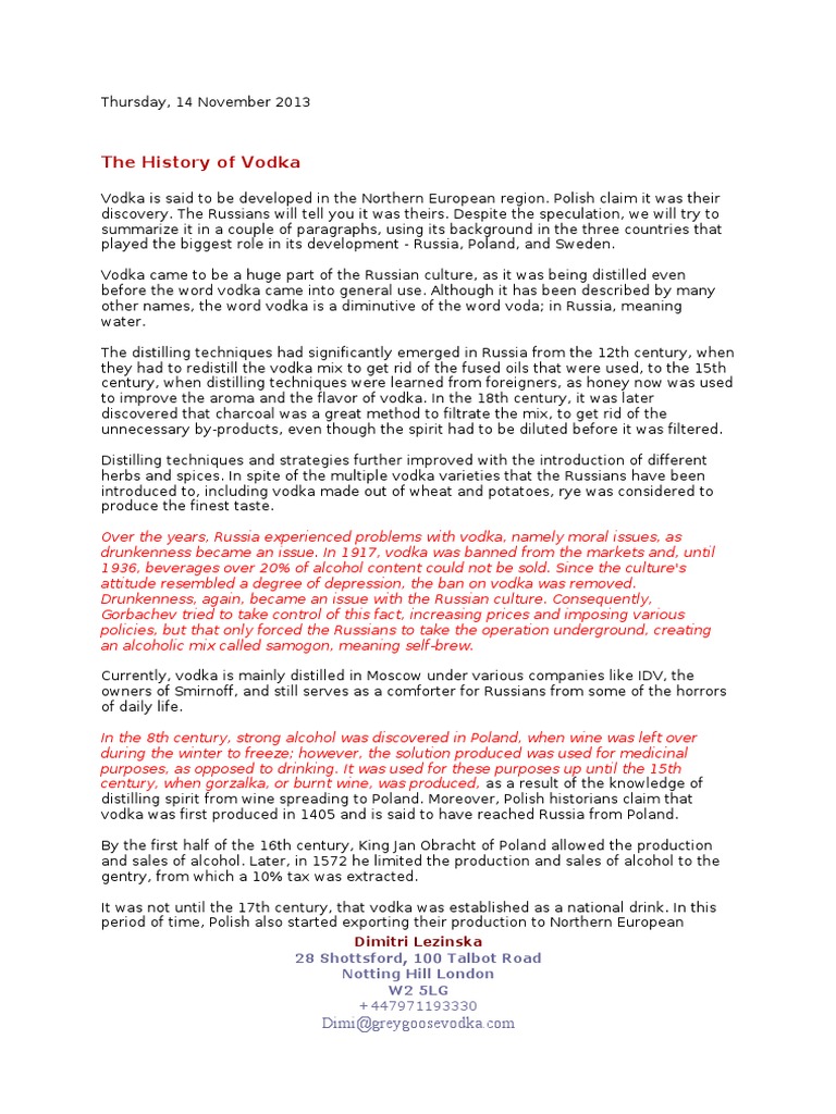 History of Vodka | PDF | Vodka | Distilled Beverages