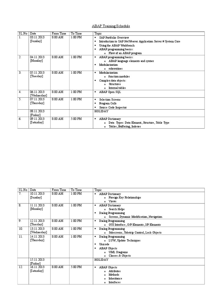 Training Schedule PDF
