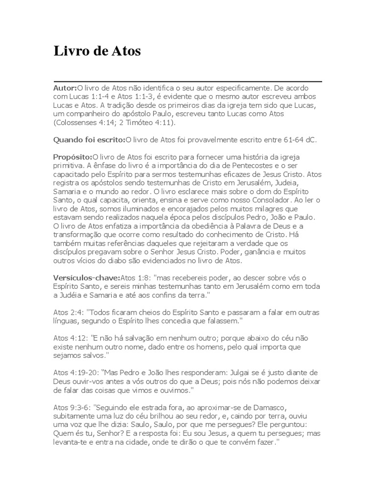 Livro de Atos | PDF | Atos dos apóstolos | Evangelho de Lucas