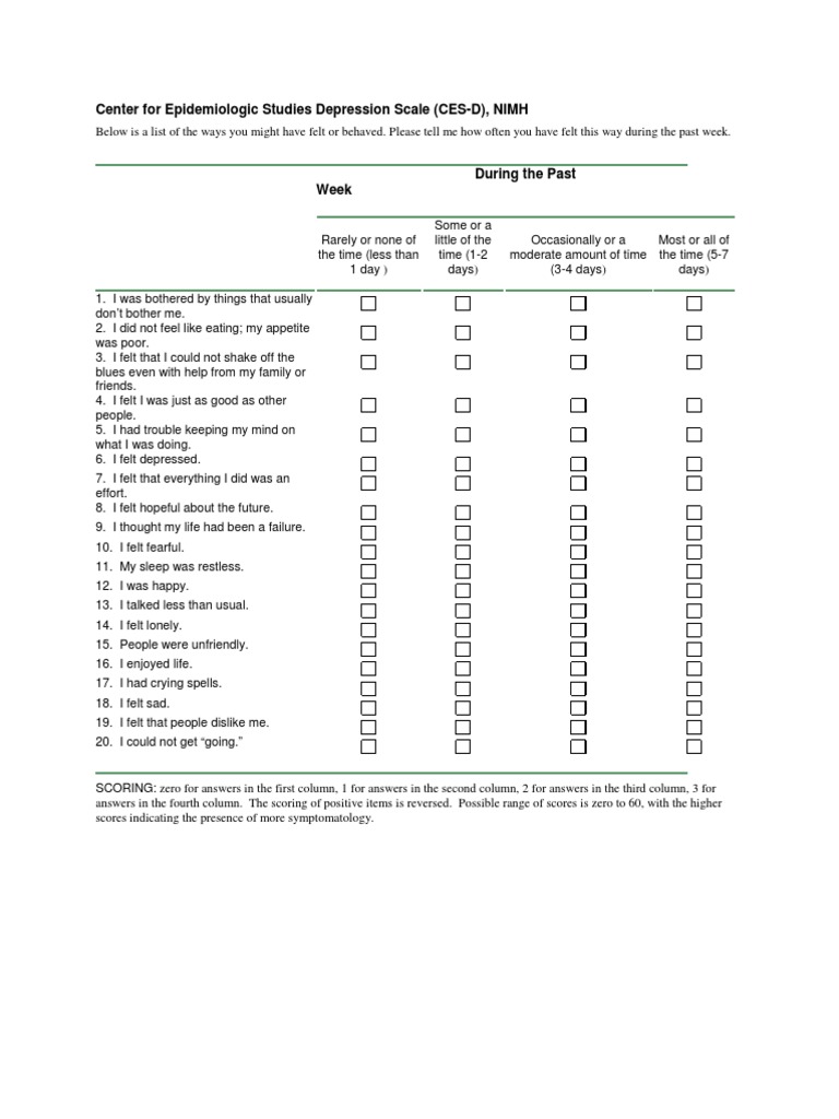 Center For Epidemiologic Studies-Depression Scale (CES-D) PDF | PDF