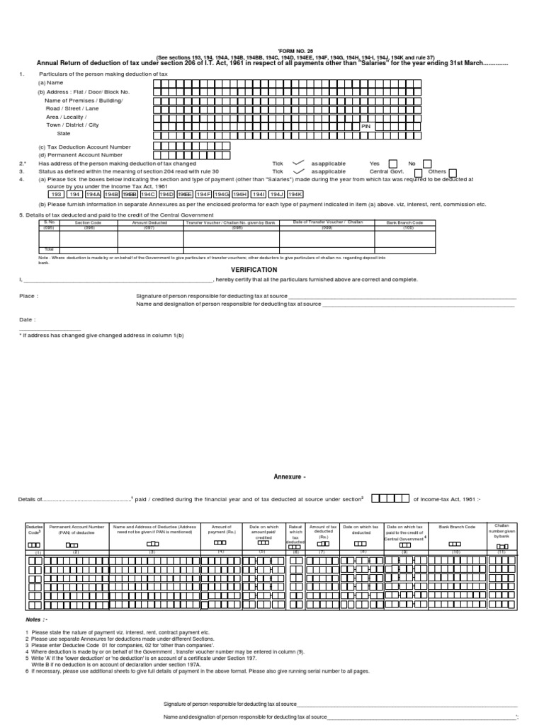 Annual Tax Deduction Return Form 26 | PDF | Tax Deduction | Taxes